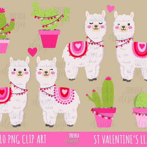 VALENTINE'S LLAMA Clipart Commercial Use Llama Alpaca | Etsy