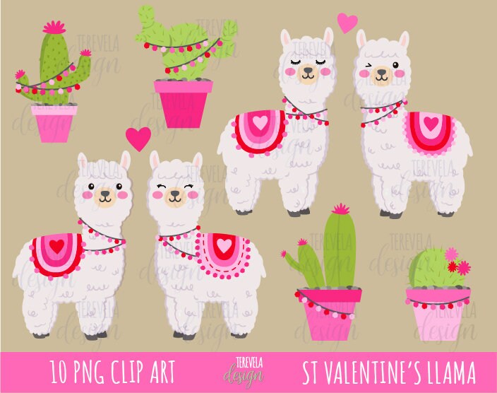 VALENTINE'S LLAMA Clipart Commercial Use Llama Alpaca | Etsy