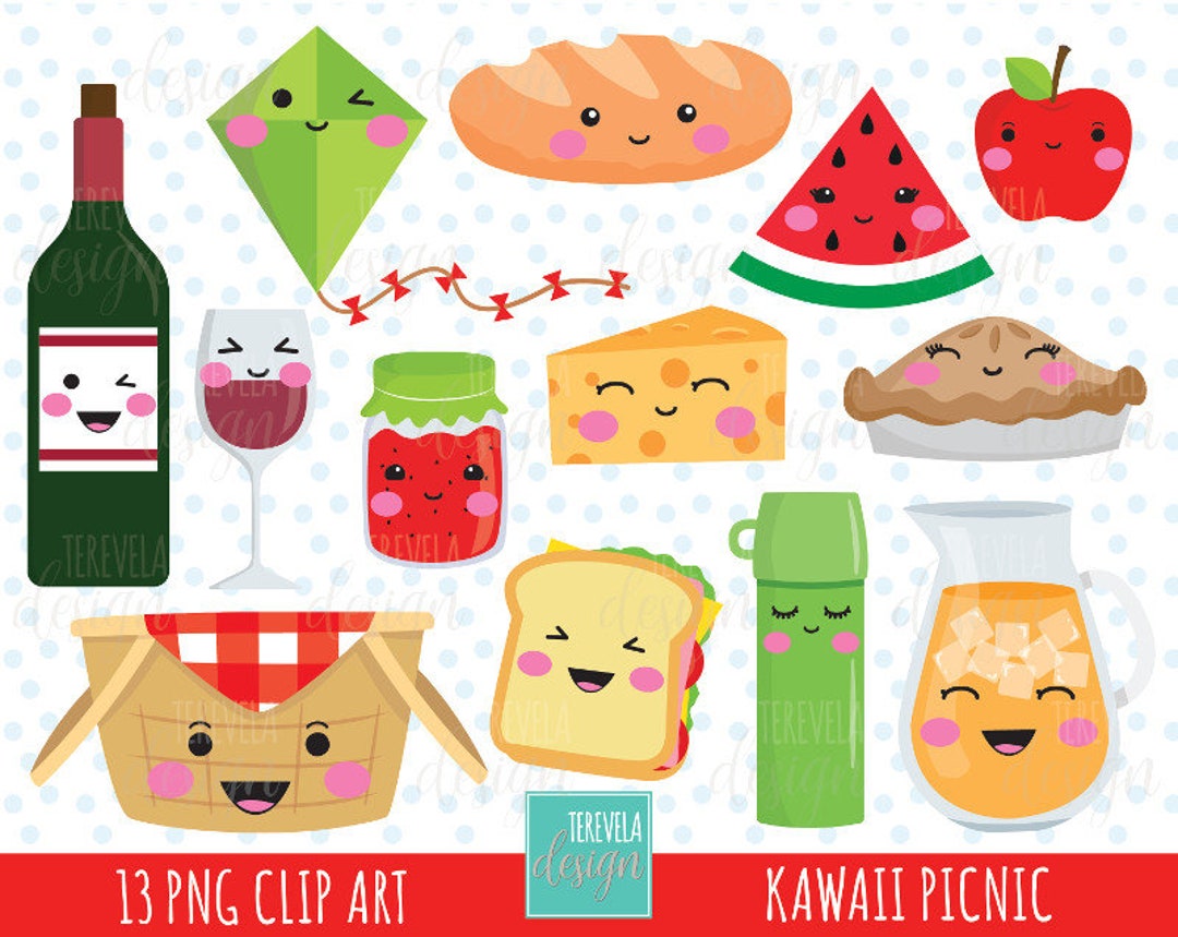 Kawaii PICNIC Clipart, Commercial Use, Picnic Basket, Drinks, Food ...