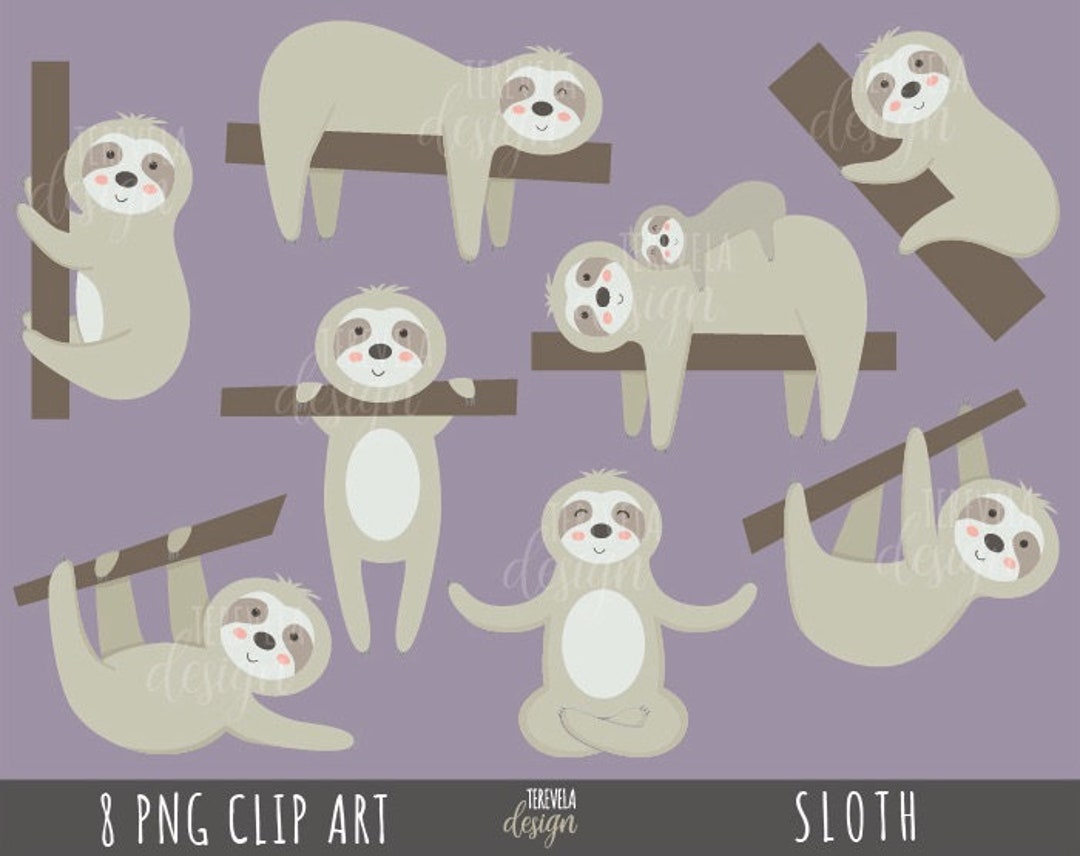 SLOTH Clipart, Commercial Use, Cute Sloth Clipart, Animal Clipart, Yoga ...