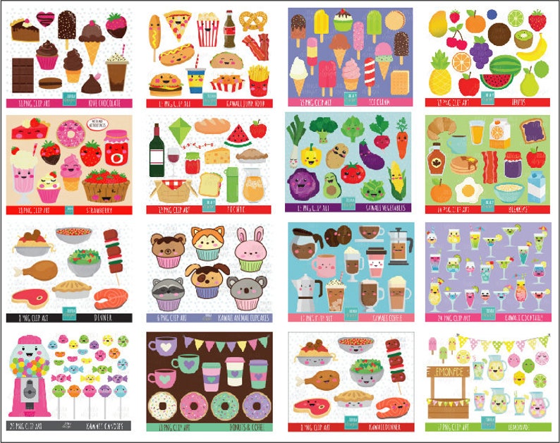 FOOD BUNDLE Clipart, Mega Sale, Cute Graphics, Kawaii Clipart, SALE ...