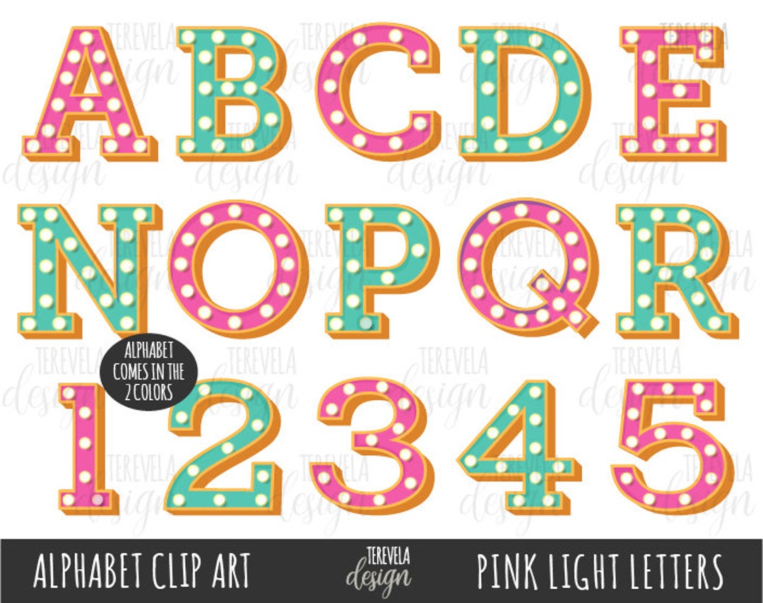 LUCES Letras Clipart, Alphabet Clip Art, Letras HOLIWOOD, Rosa Y Agua ...