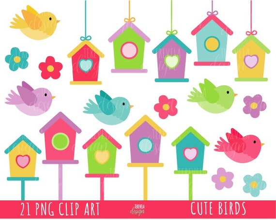 Bird Houses Clipart SPRING Clipart Birds Clipart Commercial | Etsy