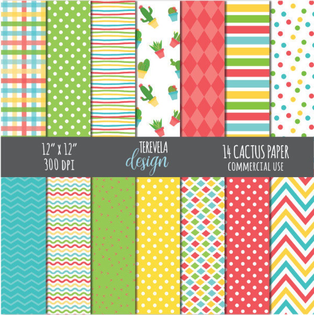 CACTUS Paper Set, Commercial Use, Paper Pack, Digital Background ...