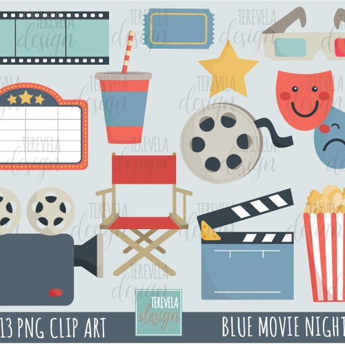 Watercolor Movie Night Clipart - Etsy