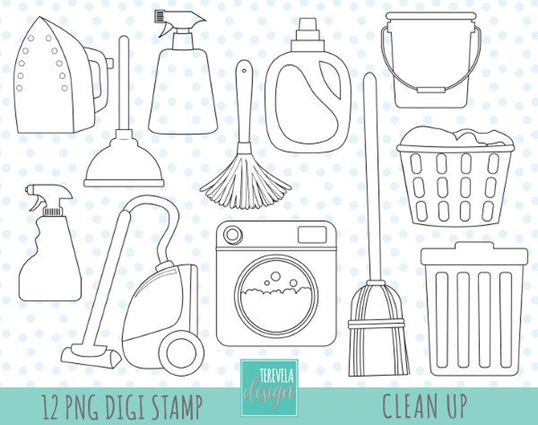 CLEANING Digi Stamp, Commercial Use, Laundry Stamp, Clean up Graphics ...
