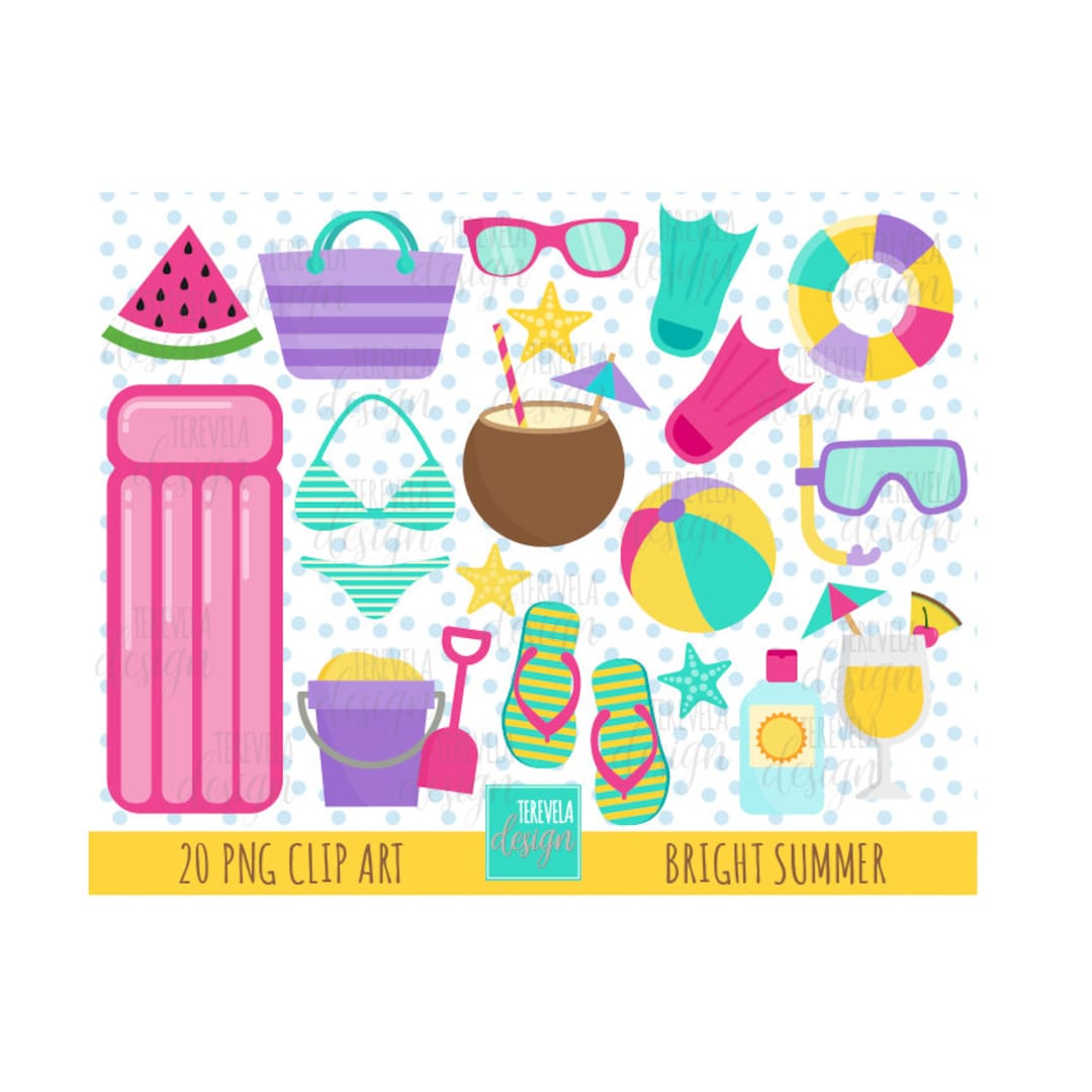 SUMMER Clipart Summer Graphics Commercial Use Beach - Etsy