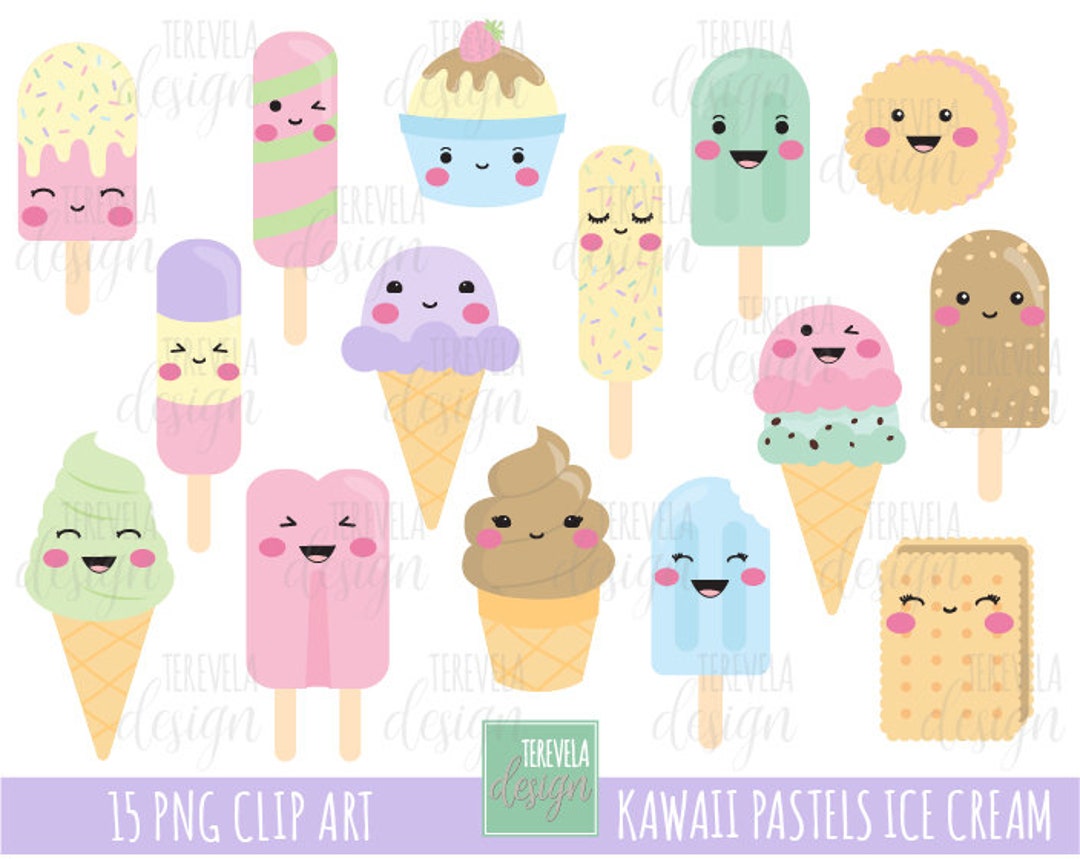 ICE CREAM Clipart, Kawaii Ice Cream Clipart, Pastel Colors Ice Cream ...