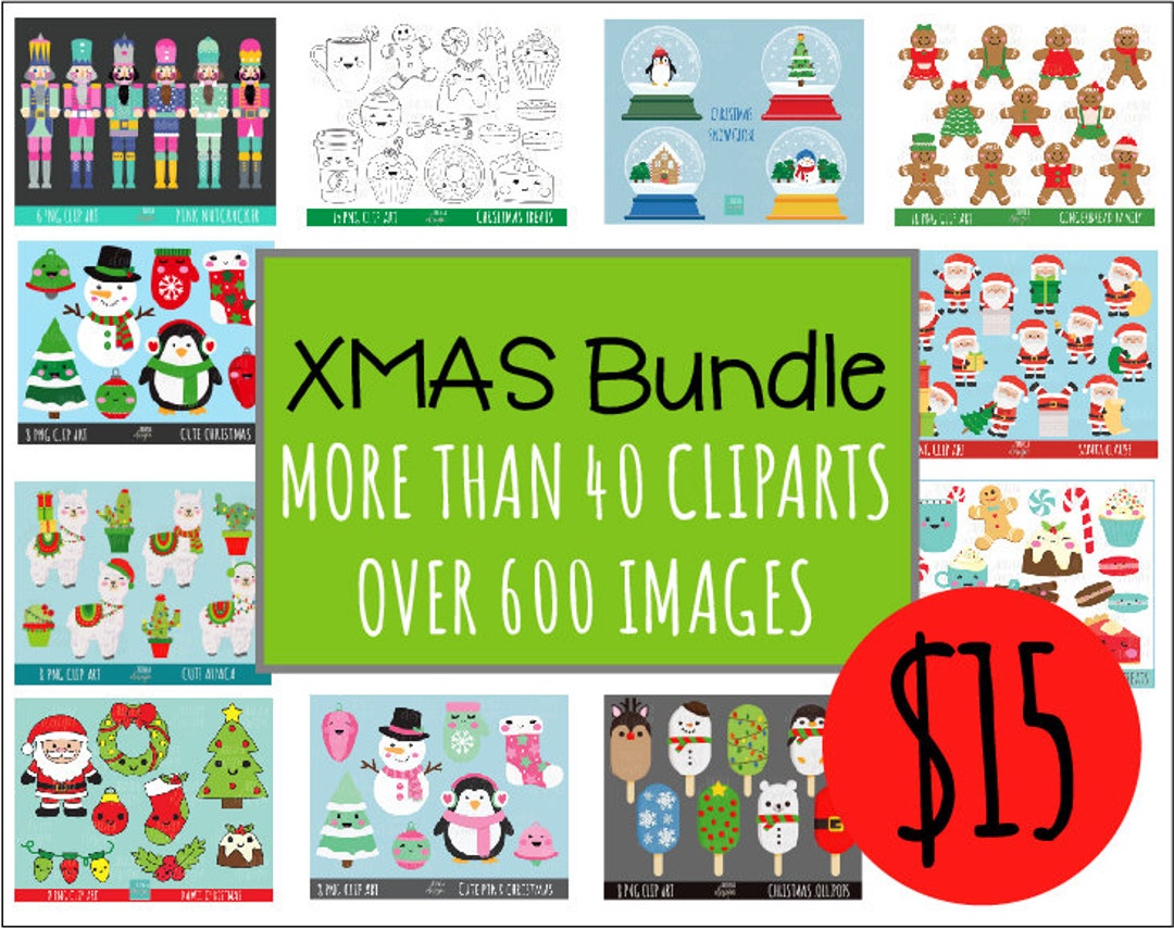 CHRISTMAS BUNDLE Clipart, Mega Sale, Cute Graphics, Kawaii Clipart ...
