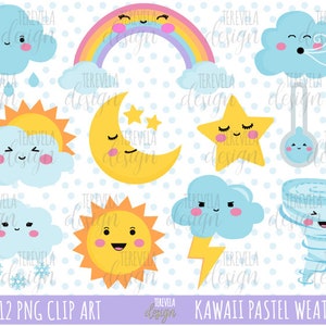 WEATHER PASTEL Clipart, Weather Icons, Commercial Use, Kawaii Wather ...