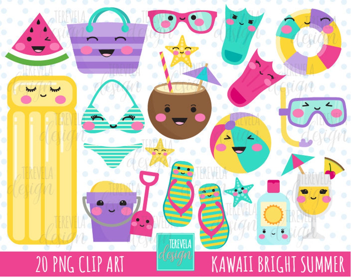 SUMMER Clipart Kawaii Summer Clipart Summer Graphics - Etsy
