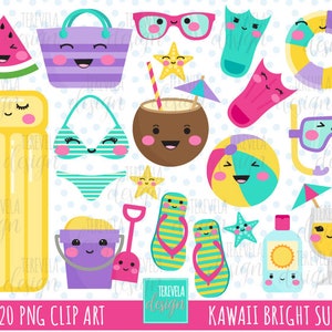 SUMMER Clipart, Kawaii Summer Clipart, Summer Graphics, Commercial Use ...