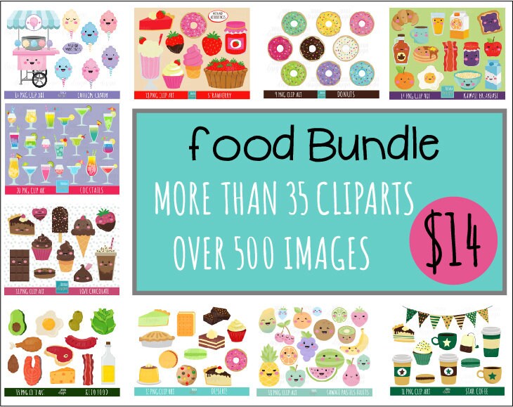 FOOD BUNDLE Clipart Mega Sale Cute Graphics Kawaii Clipart - Etsy