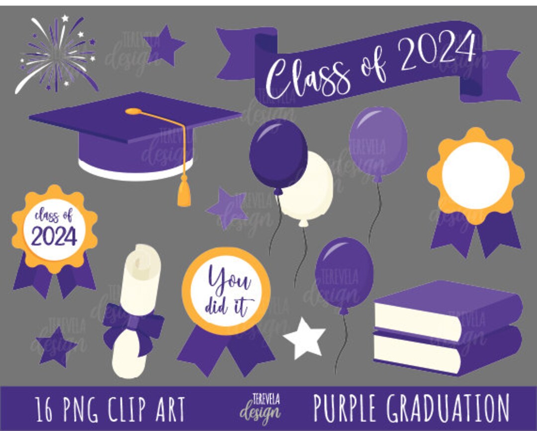 PURPLE GRADUATION Clipart, Class of 2024, Commercial Use, College ...