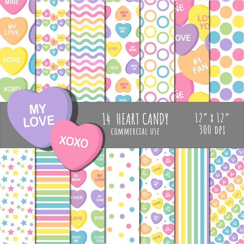 Valentine's Day Paper, Commercial Use, CANDY HEART Paper, Heart Paper ...