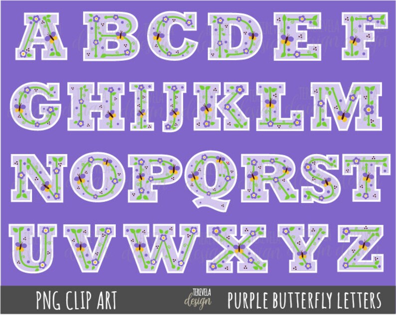 BUTTERFLY PURPLE FONTS Clipart Alphabet Clip Art Kids - Etsy
