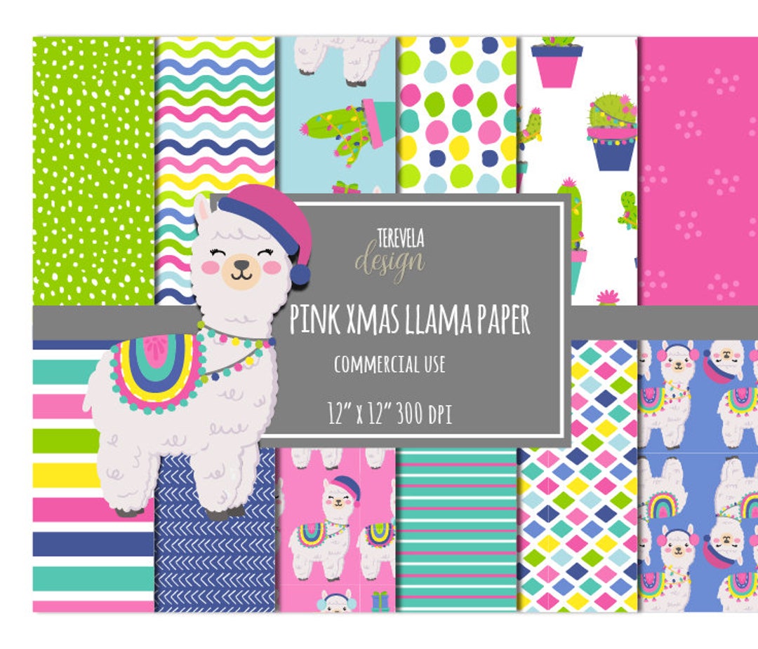CHRISTMAS Paper, LLAMA CHRISTMAS Paper, Pink Llama, Commercial Use ...