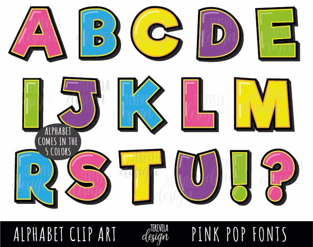 POP Fonts Clipart, Comic Alphabet, PINK POP, Pop Art Font, Super Hero ...