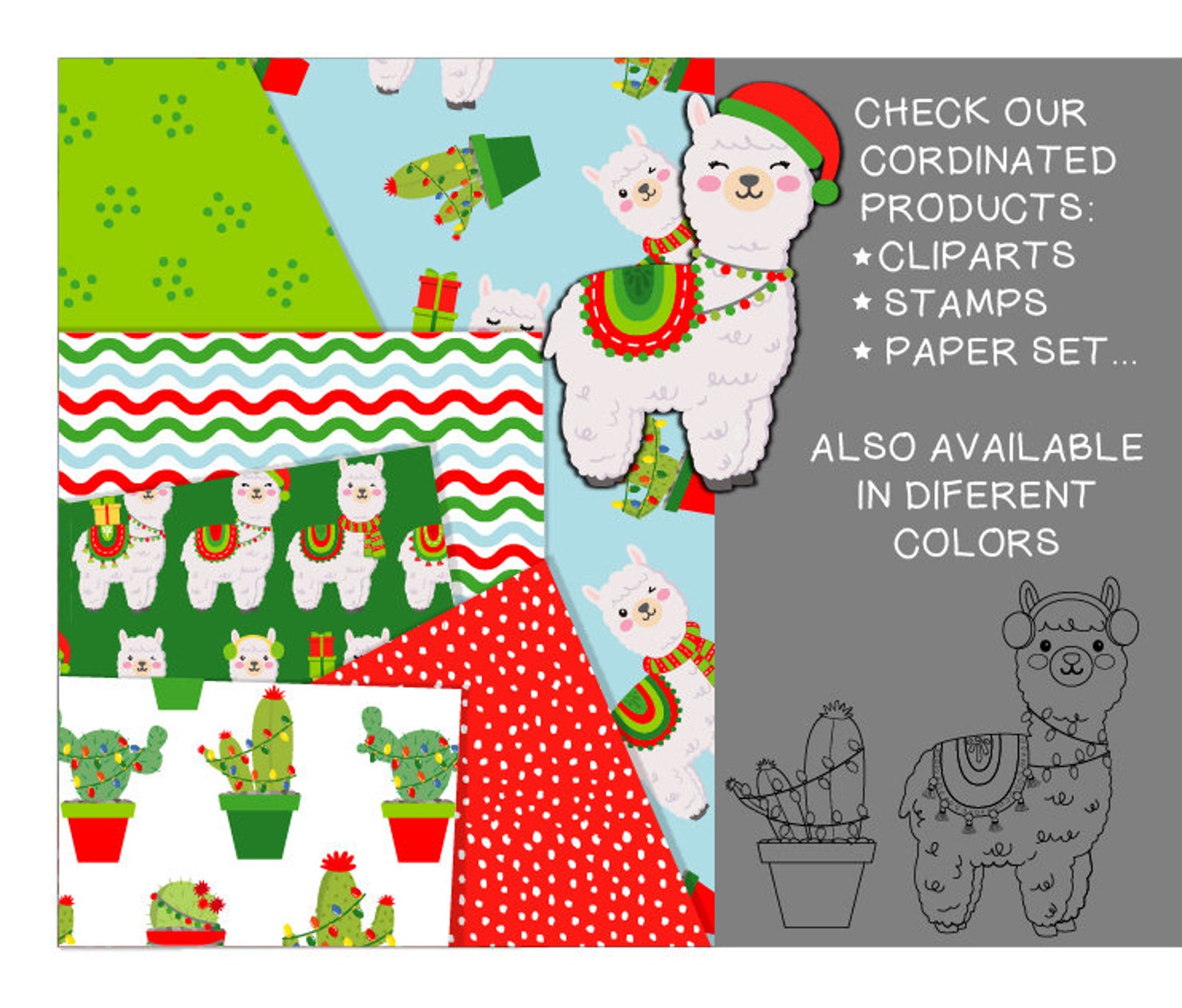CHRISTMAS LLAMA Clipart, Commercial Use, Christmas, Llama, Alpaca ...
