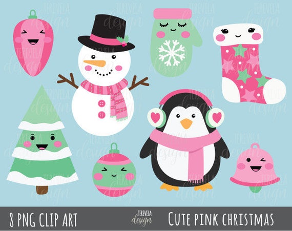 CHRISTMAS clipart pink christmas cute christmas commercial | Etsy