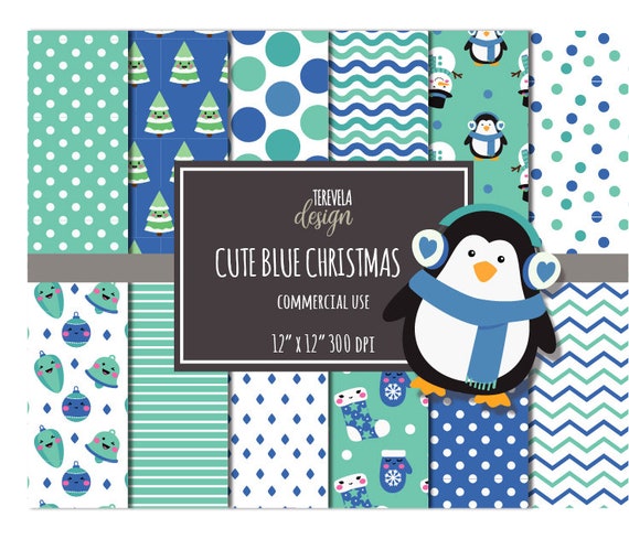 BLUE CHRISTMAS paper commercial use paper pack Christmas | Etsy