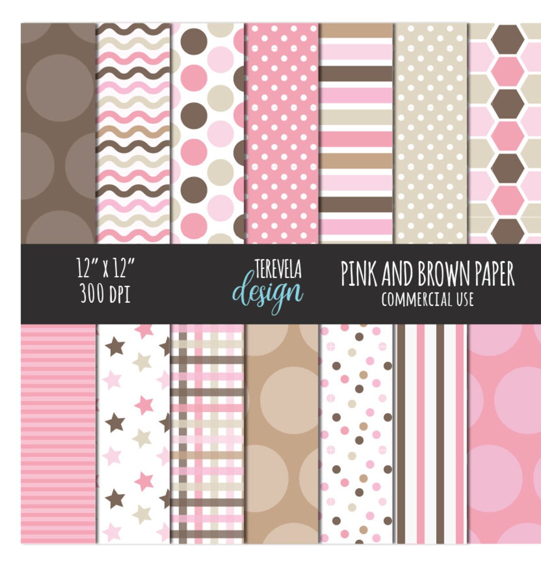 PINK AND BROWN Digital Paper, Commercial Use, Pink Paper Pack, Pink and ...