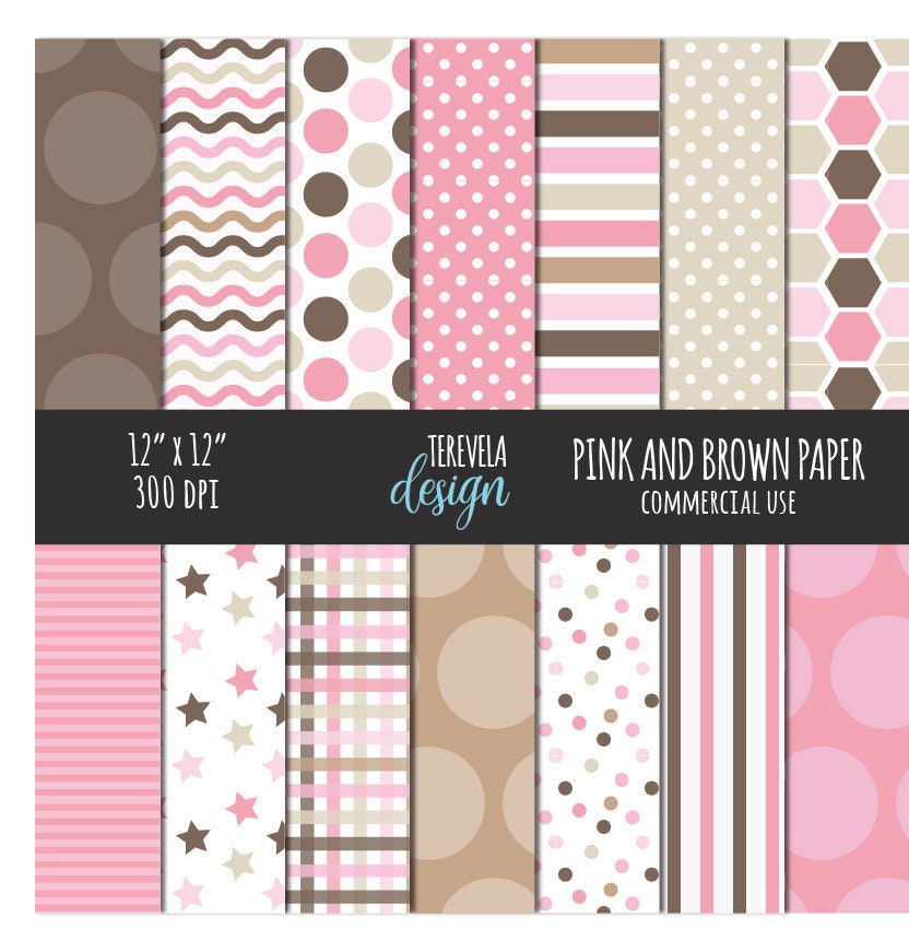 PINK AND BROWN digital paper commercial use paper pack | Etsy