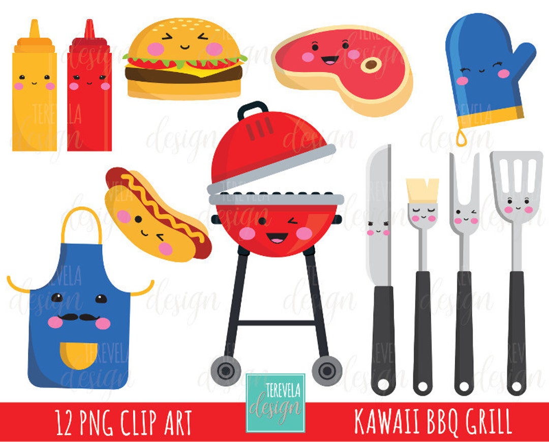 Grill Clipart, BBQ Clipart, Kawaii Gril Clipart, Commercial Use, Kawaii ...