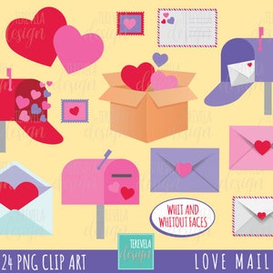 LOVE MAIL Clipart, Kawaii Clipart, Happy Mail Clipart, Commercial Use ...
