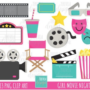 MOVIE Clipart, Movie Night Clipart, Girl Movie Party, Commercial Use ...