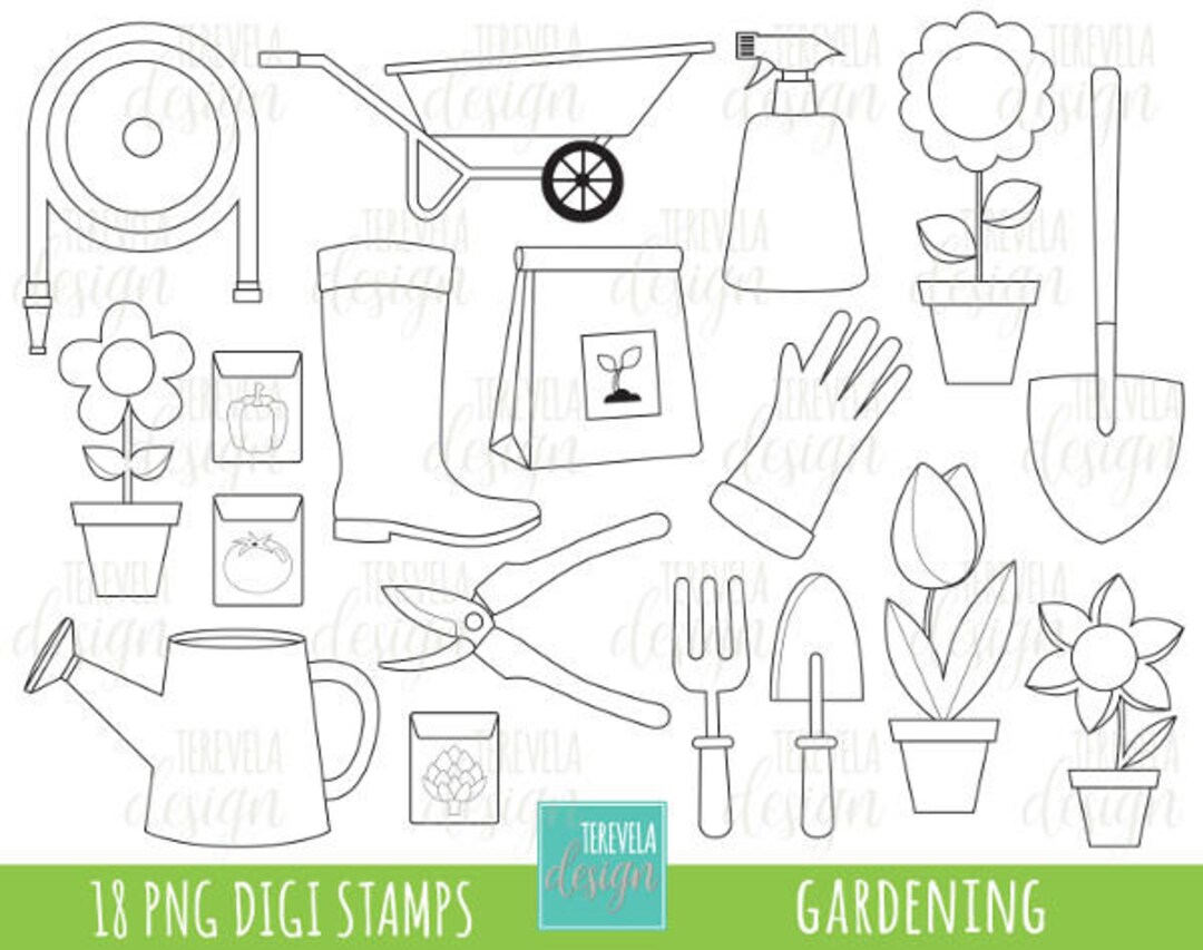 GARDEN Digi Stamp, Spring Stamps, Commercial Use, Gardening Stamp, Cute ...