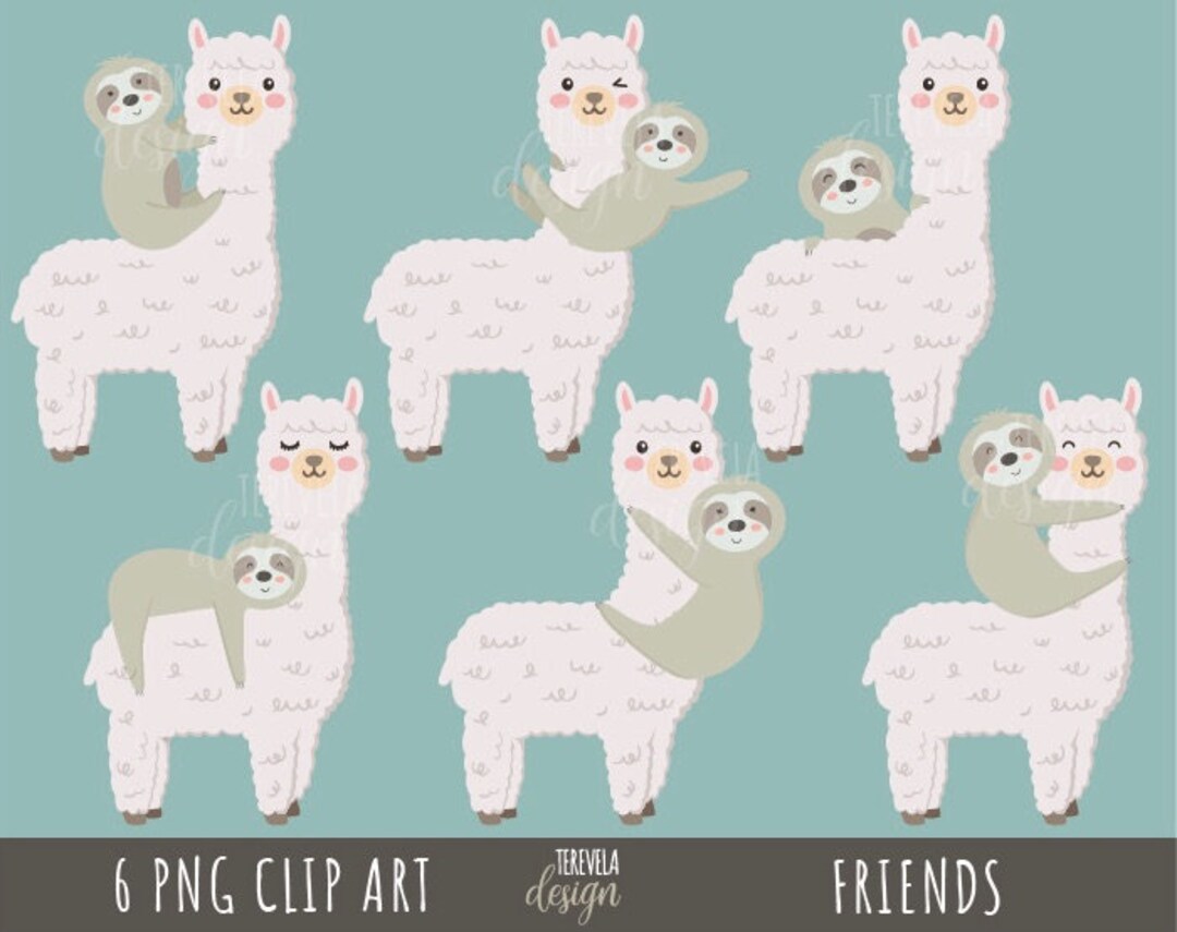 FRIENDS, Sloth Clipart, Llamas Clipart, Llama and Sloth, Commercial Use ...