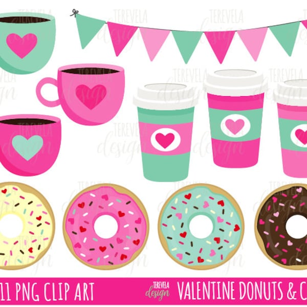 Donut and Coffee Clip Art - Etsy