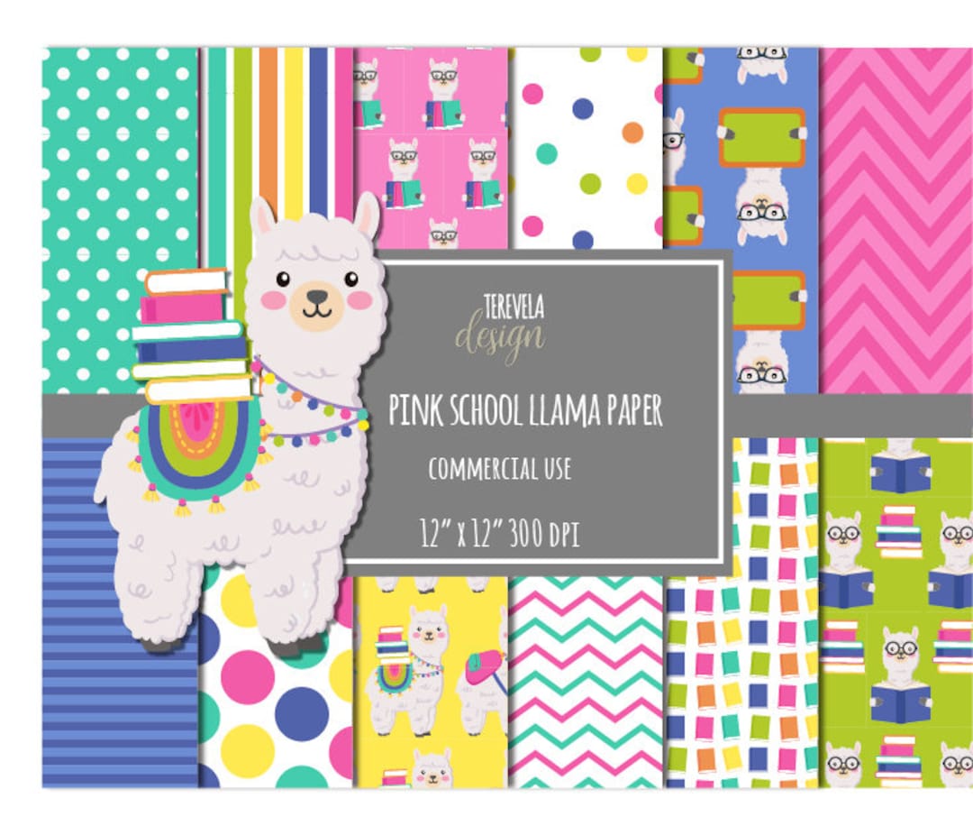 SCHOOL LLAMAS Paper Set, Commercial Use, Paper Pack, Scrapbook, Alpaca ...