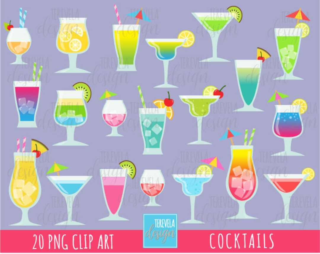 COCKTAILS Clipart, Drinks Clipart, Commercial Use, Summer Clipart, Cute ...