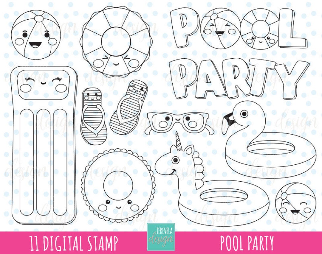 POOL Digital Stamps, Summer Digi Stamps, Commercial Use, Pool Coloring ...
