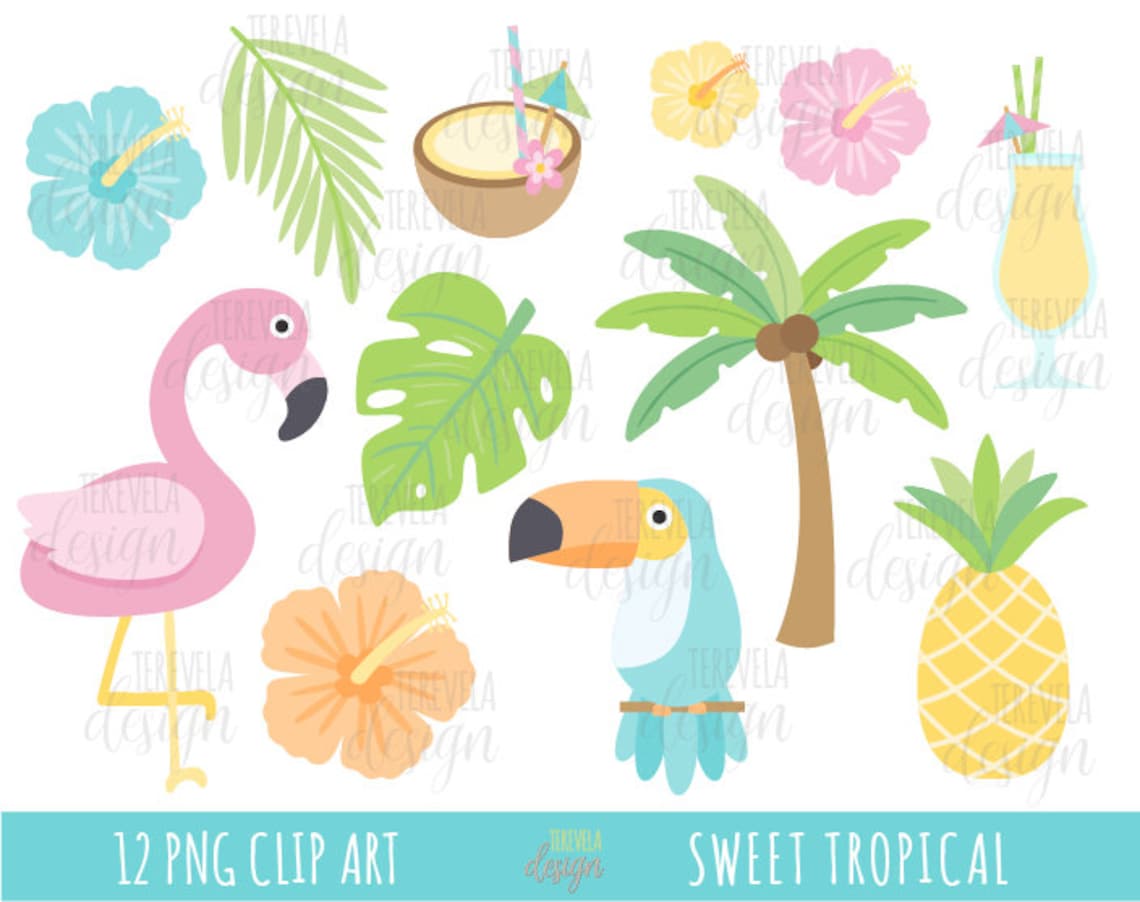 TROPICAL Clipart SUMMER Clipart Flamingo Clipart Flowers | Etsy