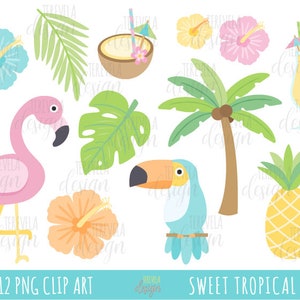 TROPICAL Clipart, SUMMER Clipart, Flamingo Clipart, Flowers, Fruits ...