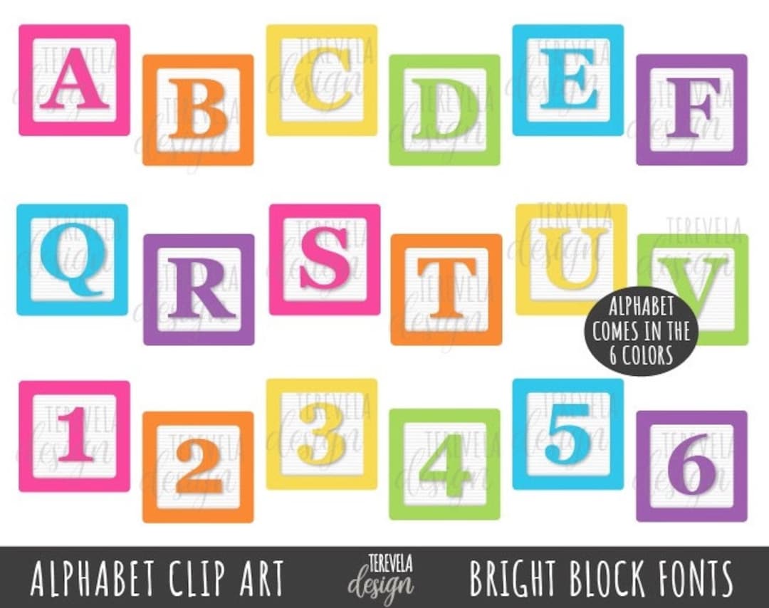 BLOCKS FONTS Clipart, Bright Colors Fonts, Kids Blocks Clip Art ...