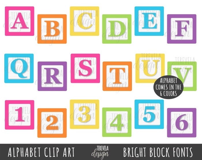 BLOCKS FONTS Clipart Bright Colors Fonts Kids Blocks Clip | Etsy