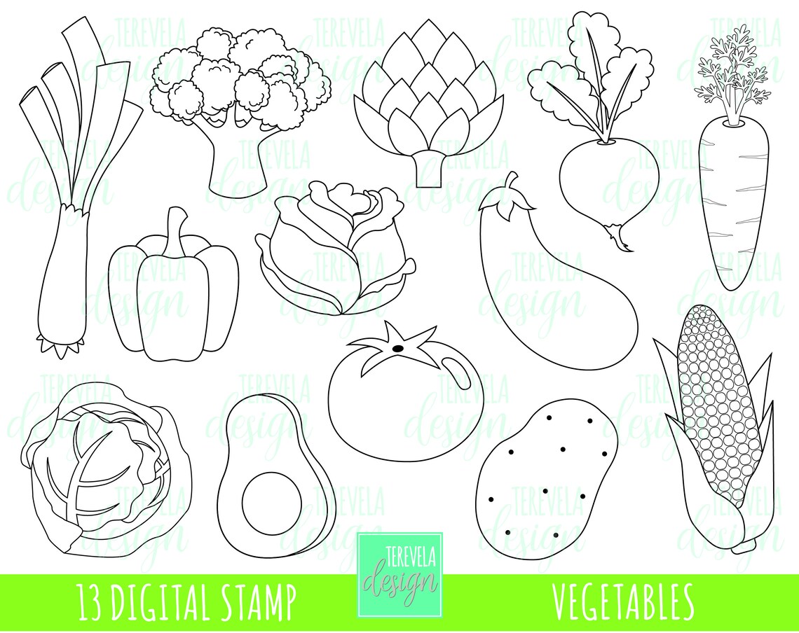 Vegetables Stamp Commercial Use Digi Stamp Veggies Digi - Etsy