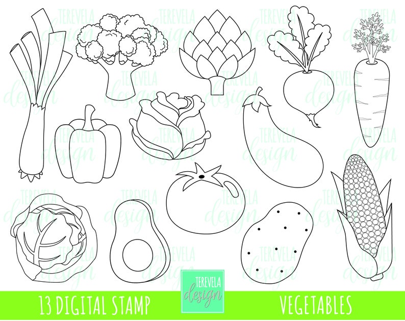 Vegetables stamp commercial use digi stamp veggies digi | Etsy