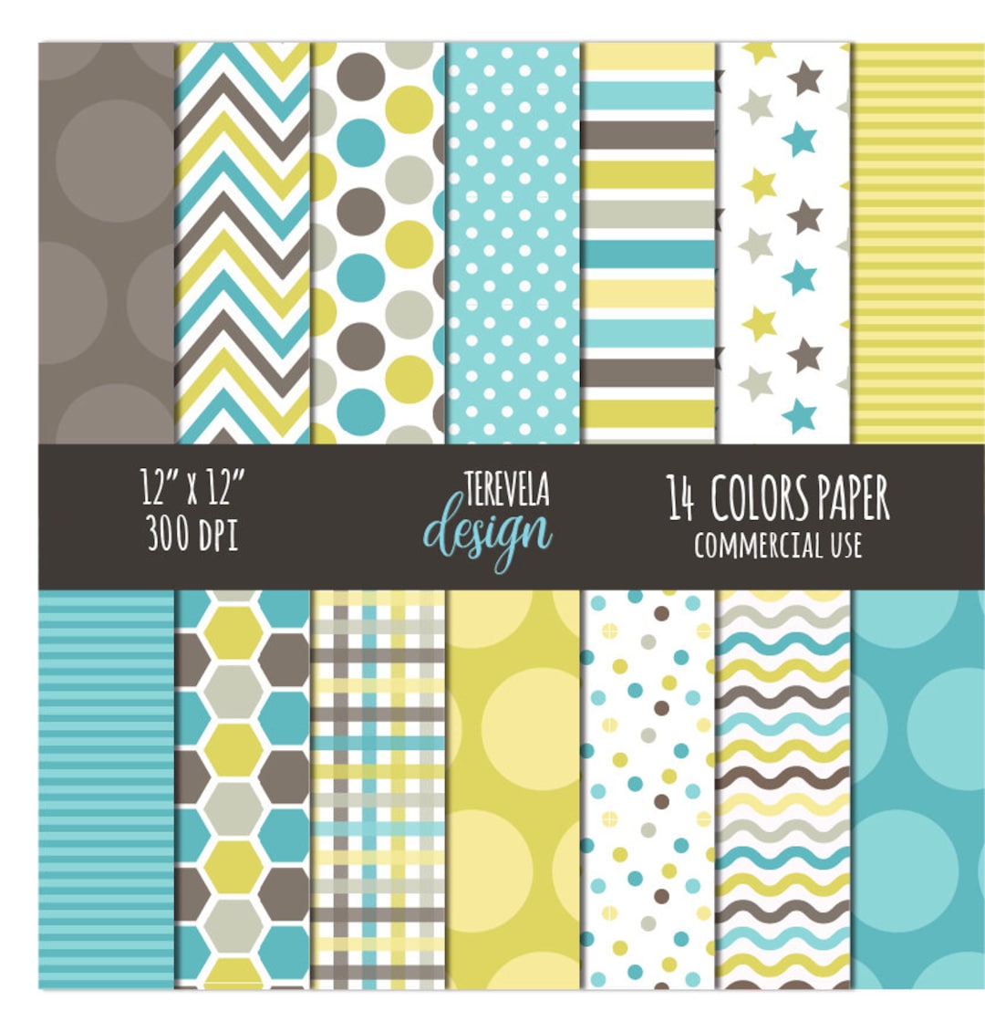 GREEN AND TURQUOISE Digital Paper, Commercial Use, Paper Pack ...
