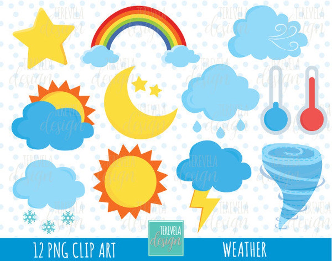WEATHER Clipart, Weather Icons, Commercial Use, Weather Graphics, Cute ...