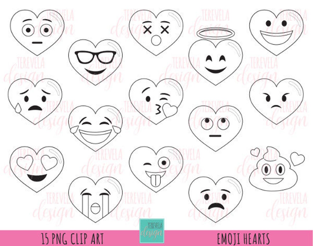 Emoji Hearts Digital Stamps, Valentine's Day Digi Stamps, Emoji Stamps ...