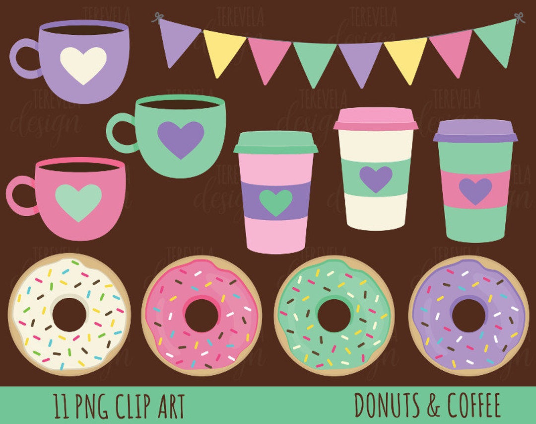 COFFEE Clipart, Donuts Clipart, Commercial Use, Cute Clipart, Dessert ...