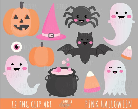 PINK HALLOWEEN Clipart Cute Halloween Clipart Kawaii - Etsy