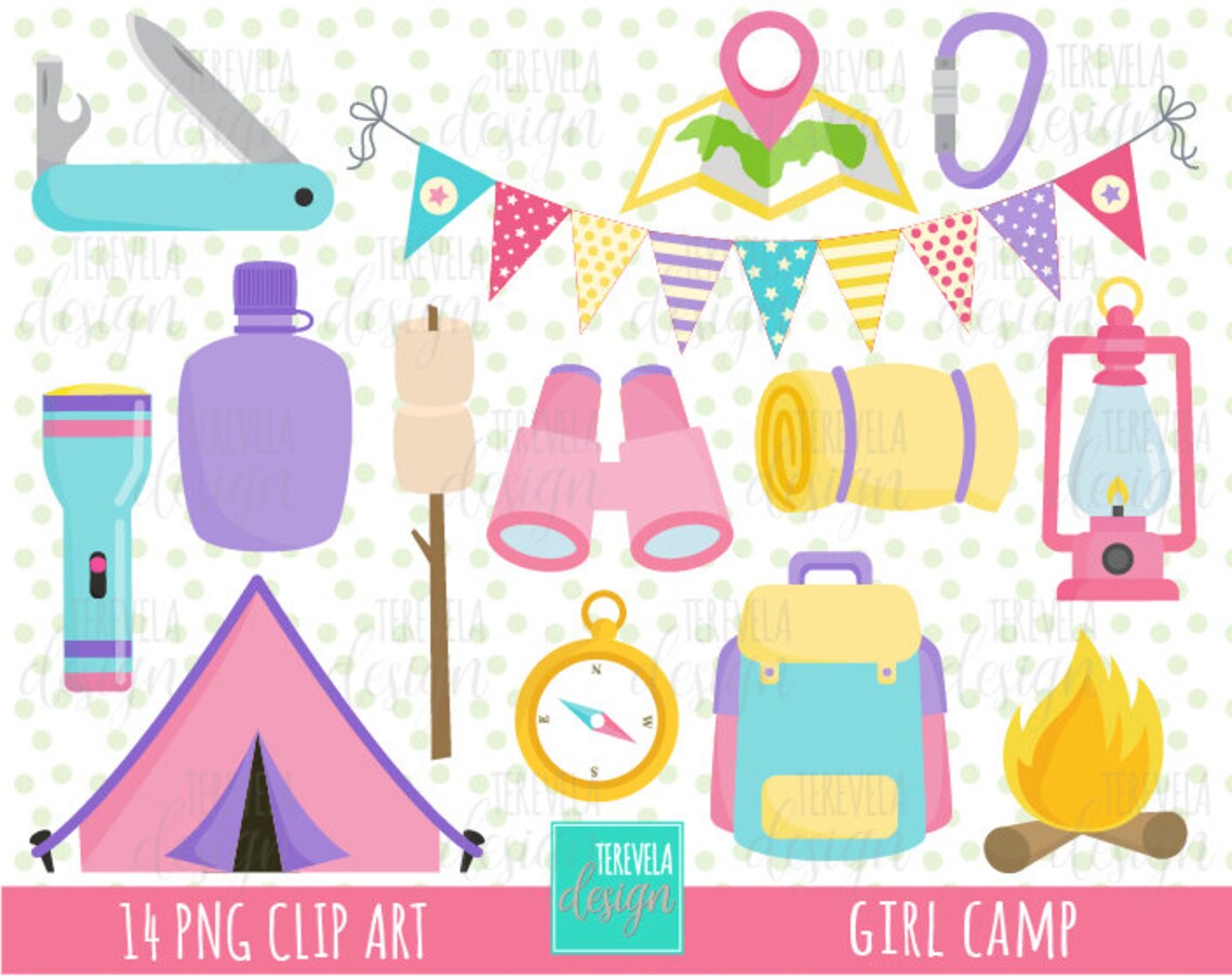 GIRL CAMP Clipart Commercial Use Camping Clipart Girls - Etsy