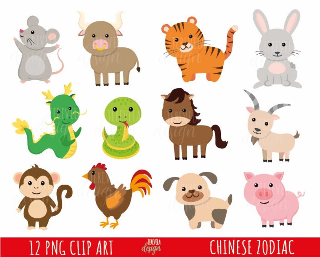 CHINESE ZODIAC Clipart, Zodiac Animals, Commercial Use, Kawaii Zodiac ...