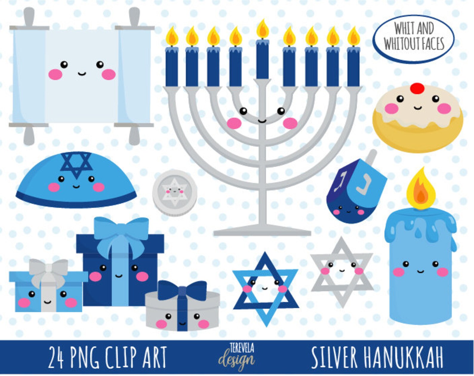HANUKKAH Clipart Silver Hannukah Commercial Use Hannukah | Etsy